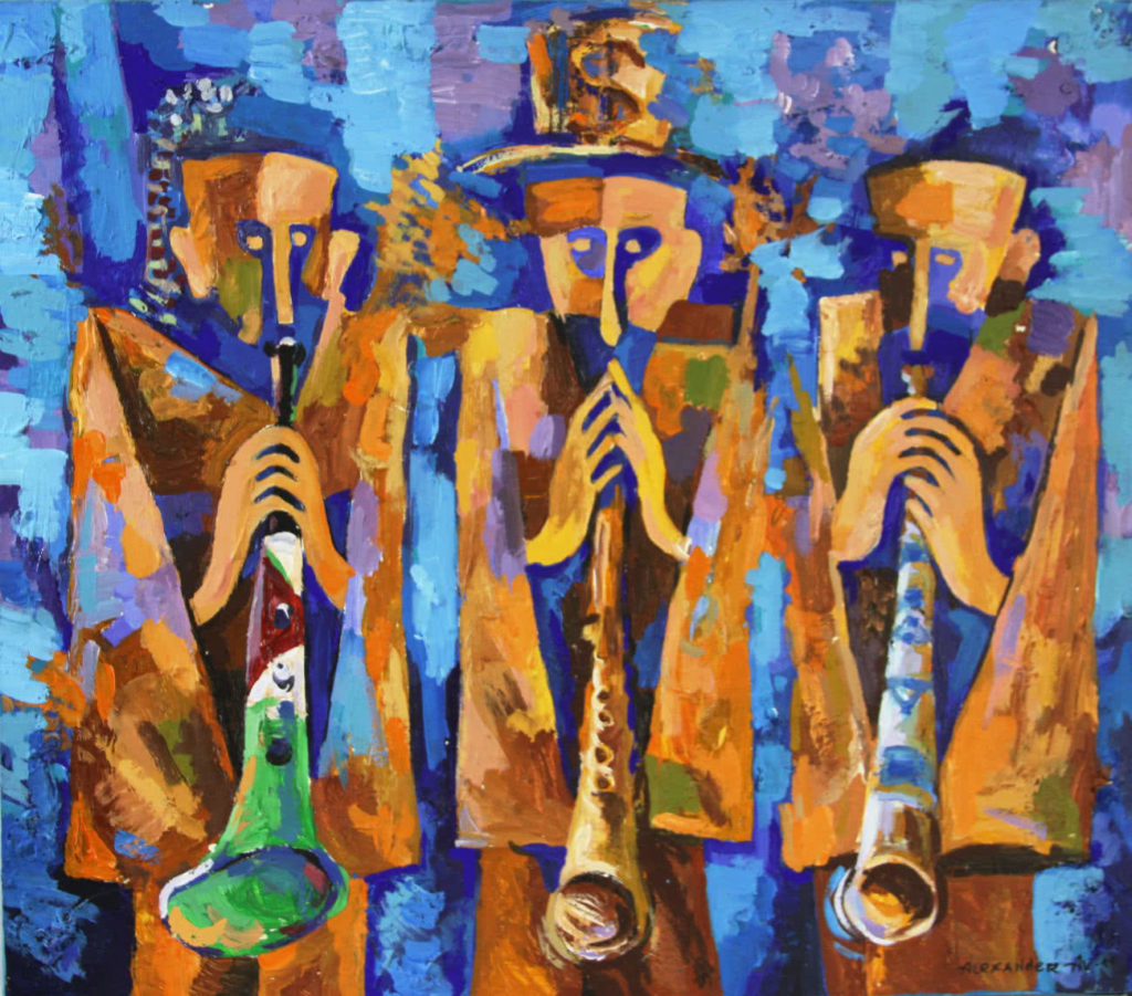 Three trumpeters of the World, Original Painting - ArtistNY